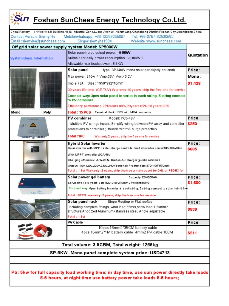 5KW Solar Power System Quotation and Specification | PDF | Photovoltaic ...