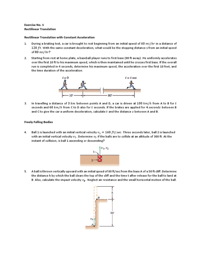 Exercise No. 1 Rectilinear Translation Rectilinear Translation With ...