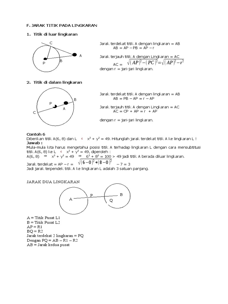 Rumus Jarak Titik Ke Lingkaran | PDF