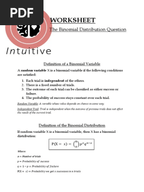 Binomial Distribution Worksheet