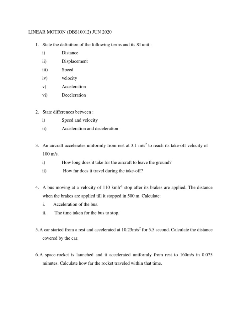 Exercise 2 - Linear Motion | PDF | Acceleration | Velocity
