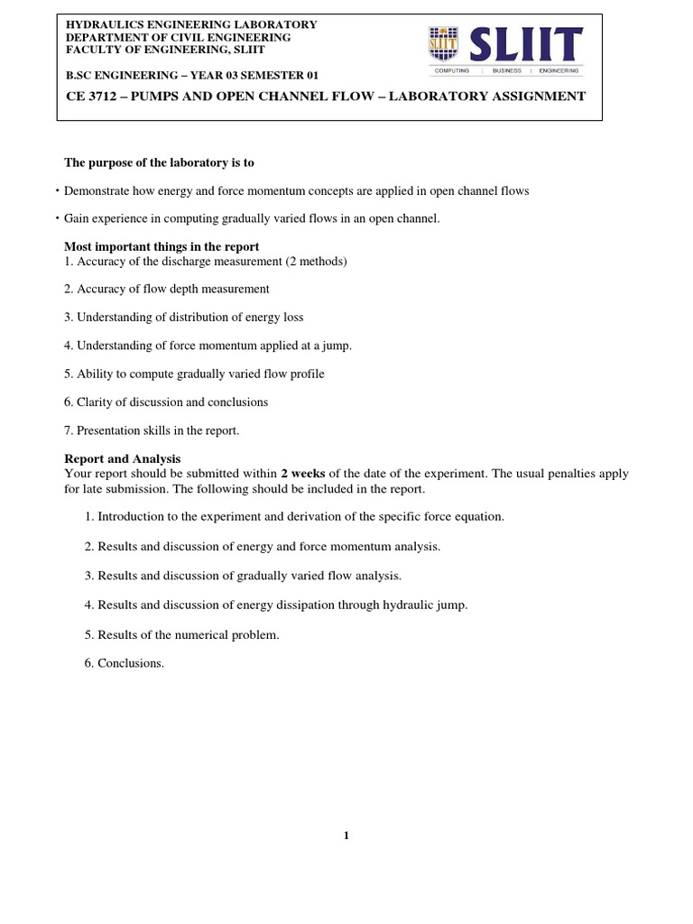 Open Channel Labsheet PDF | PDF | Fluid Dynamics | Physics