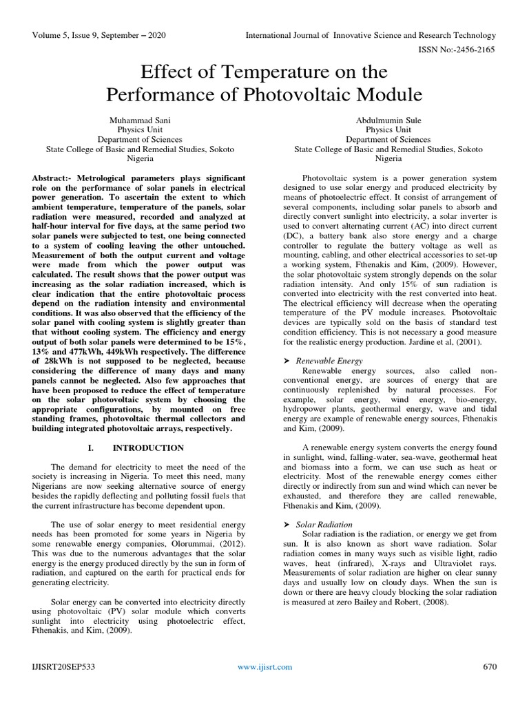Temperature Effects on PV Module Performance | PDF | Photovoltaics ...