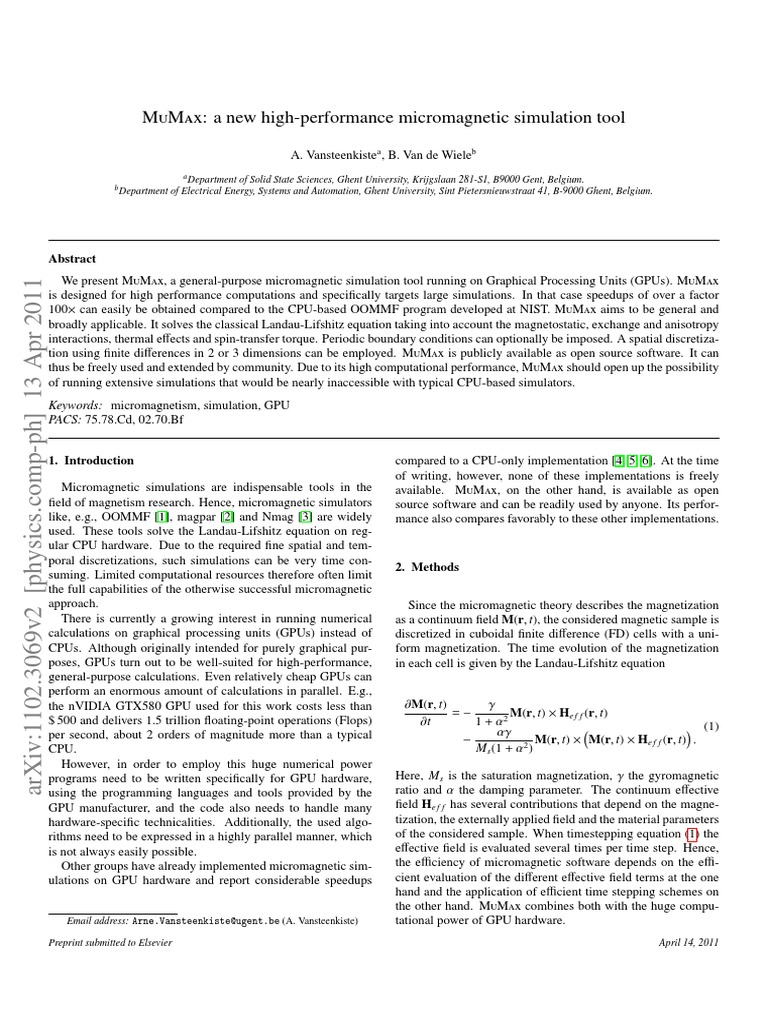 Mumax: A New High-Performance Micromagnetic Simulation Tool | PDF ...