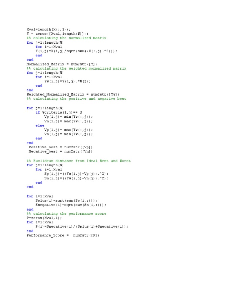 Topsis Matlab Code | PDF