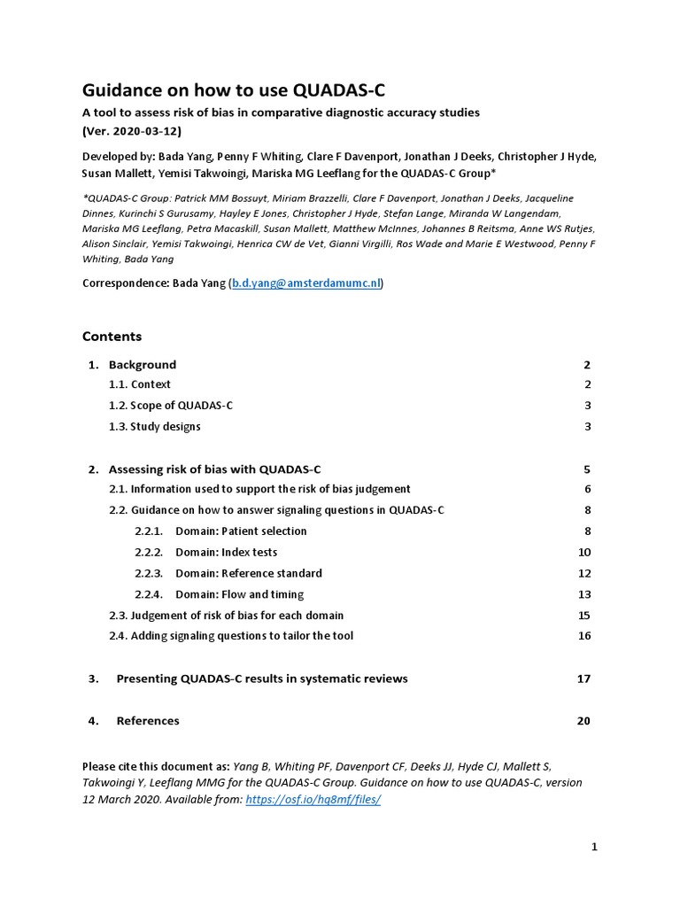 Guidance On How To Use QUADAS-C (v2020.03.12) | PDF | Sensitivity And ...
