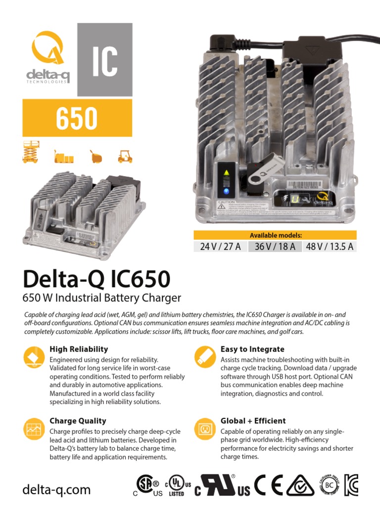 Delta-Q IC650: 650 W Industrial Battery Charger | PDF | Alternating ...