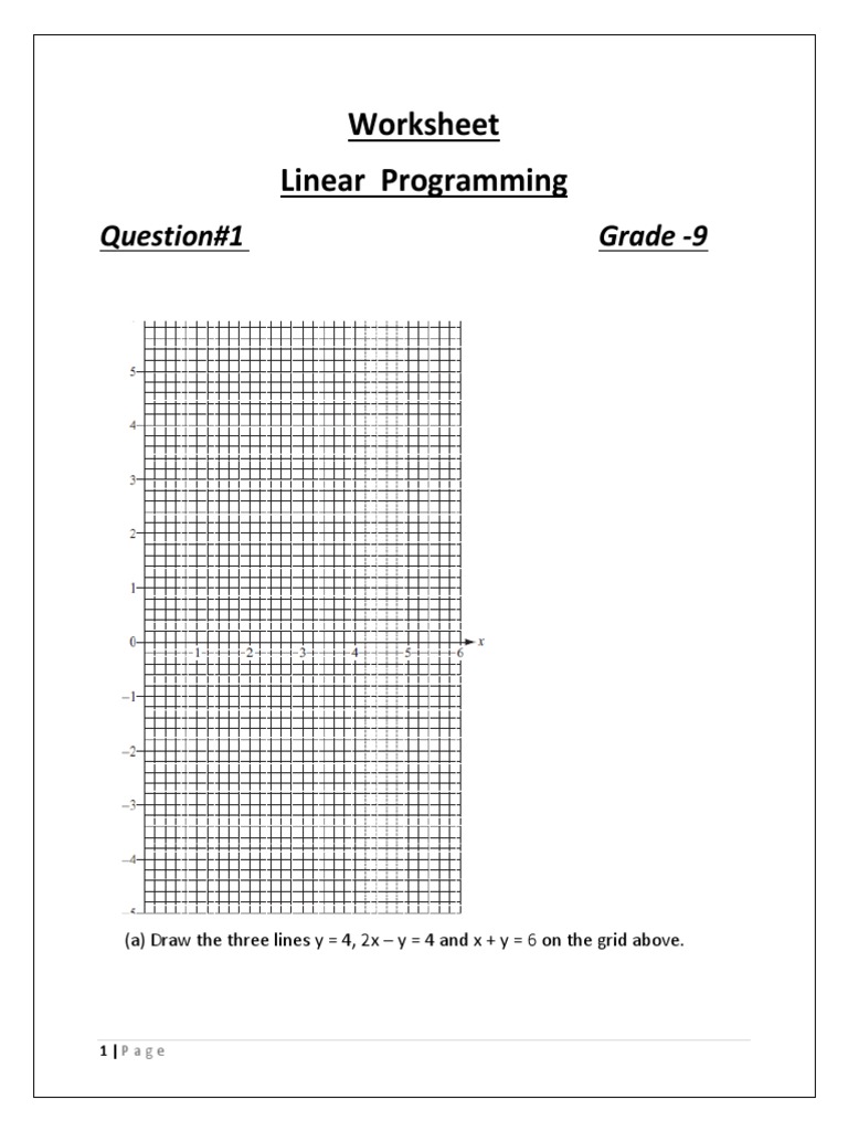 Worksheet Linear Programming: Question#1 Grade - 9 | PDF