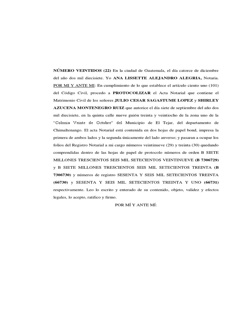 Acta de Protocolizacion de Matrimonio PDF | PDF