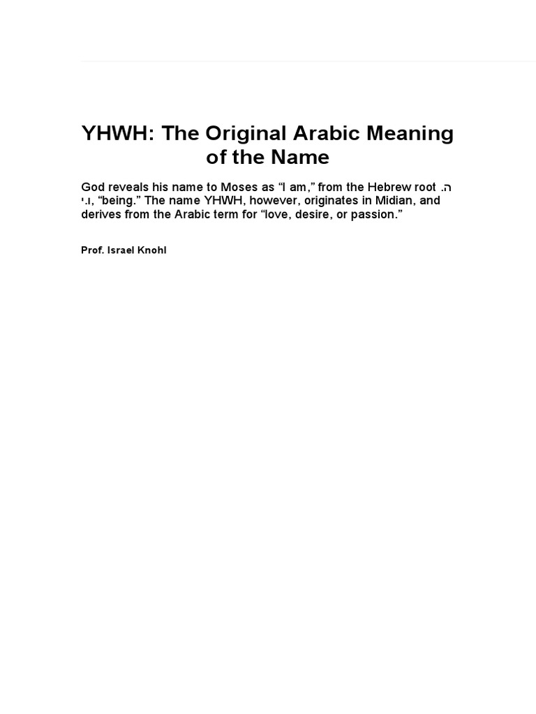 YHWH The Original Arabic Meaning of The | PDF | Moses | Tetragrammaton
