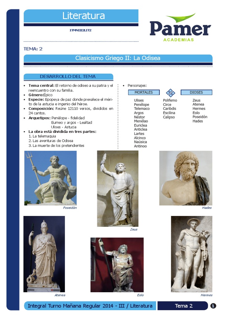 Literatura - 2 - Clasicismo Griego II - La Odisea PDF | PDF | Odisea | Odiseo