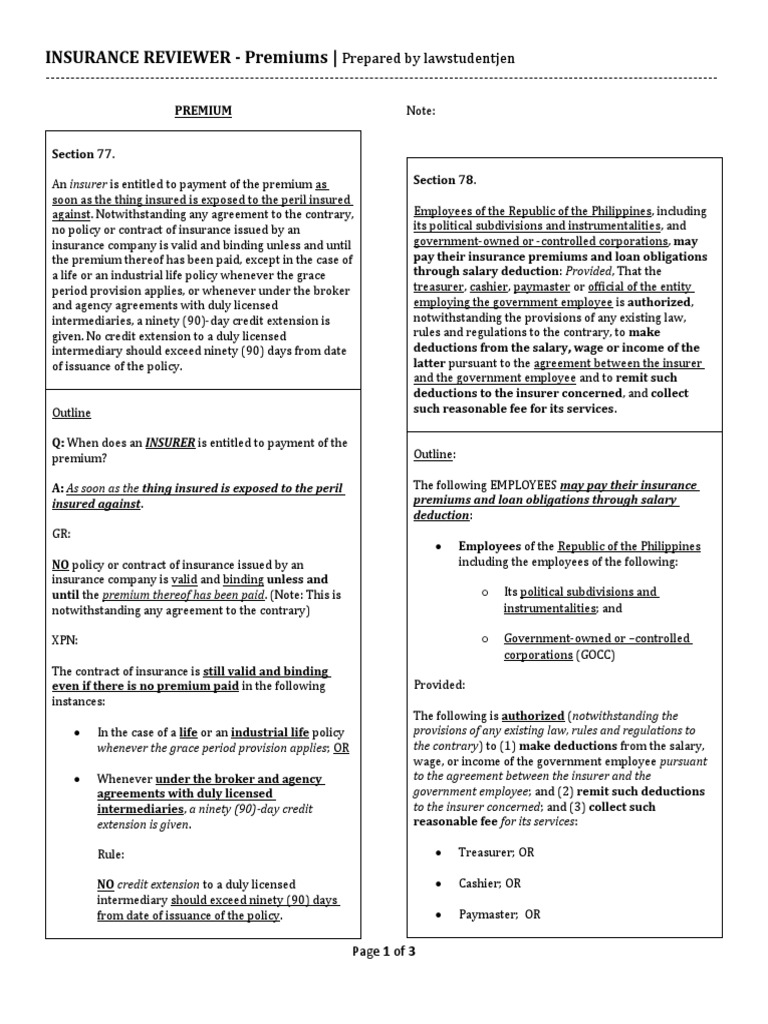Insurance Reviewer - Premiums | PDF | Insurance | Annulment
