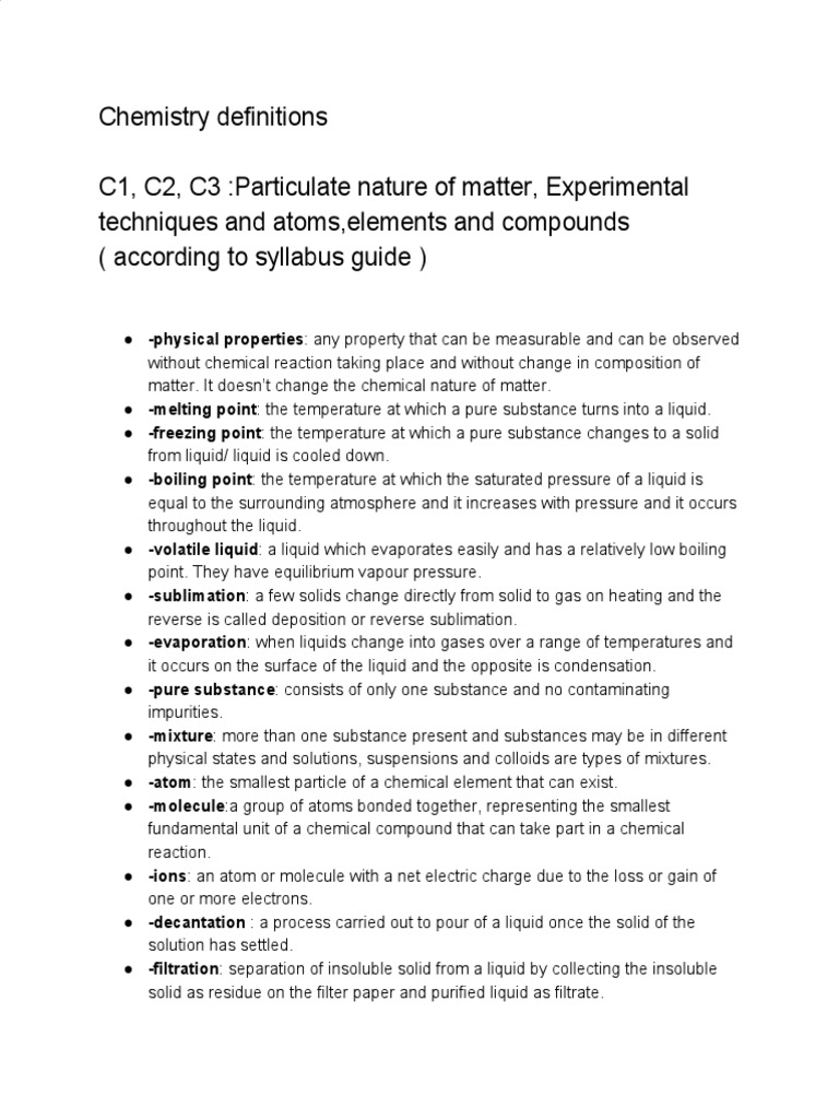 Chemistry Definitions | PDF | Mole (Unit) | Hydroxide