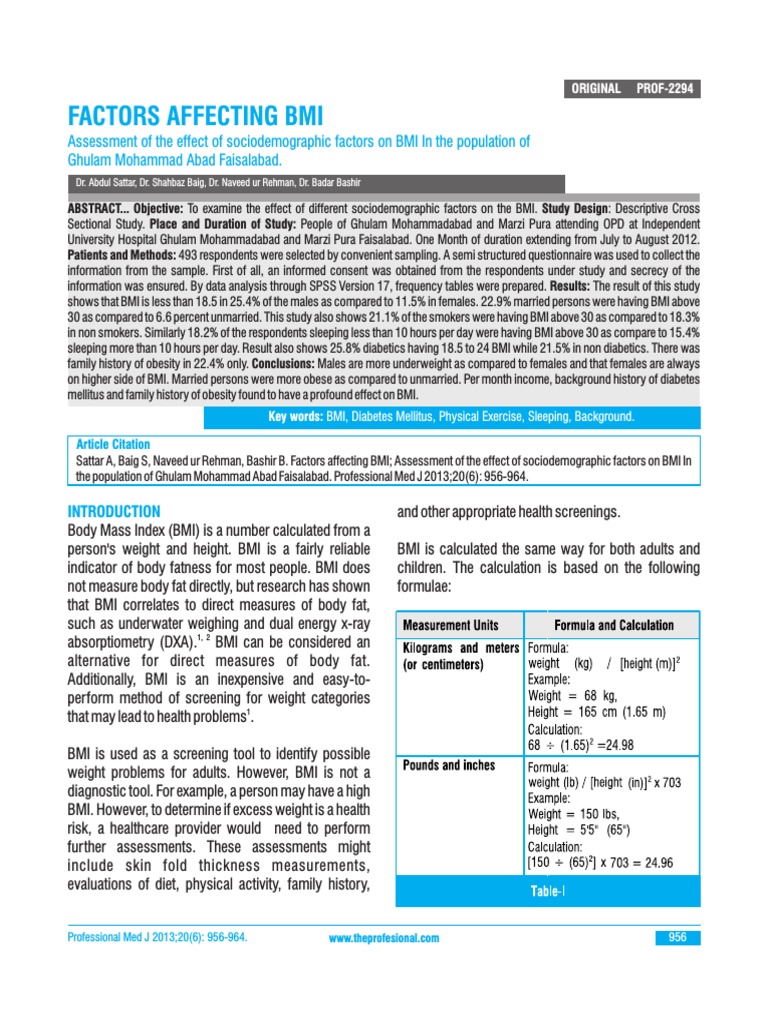 Factors Affecting Bmi | PDF | Body Mass Index | Obesity