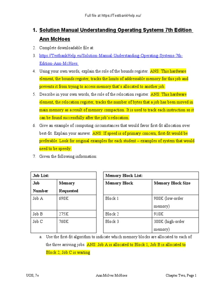 Solution Manual Understanding Operating Systems 7th Edition Ann McHoes ...