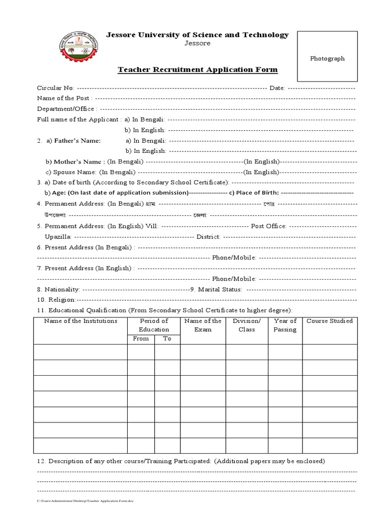 Teacher Application Form | PDF | Cognition | Learning