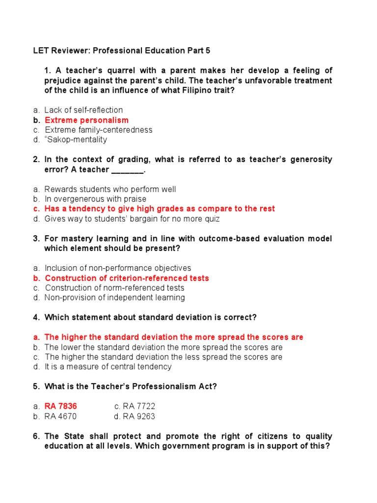 LET Reviewer Professional Education Part 5 | PDF | Learning | Teachers