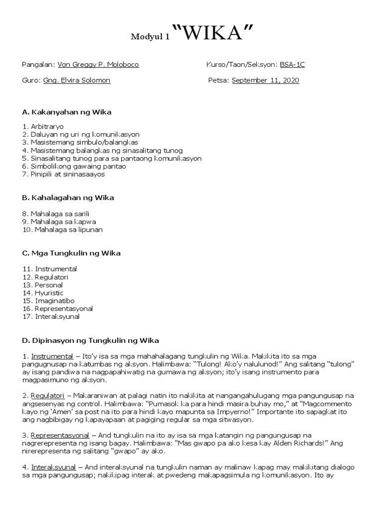 Fil 101 - Unang Pagsusulit (Module 1) | PDF