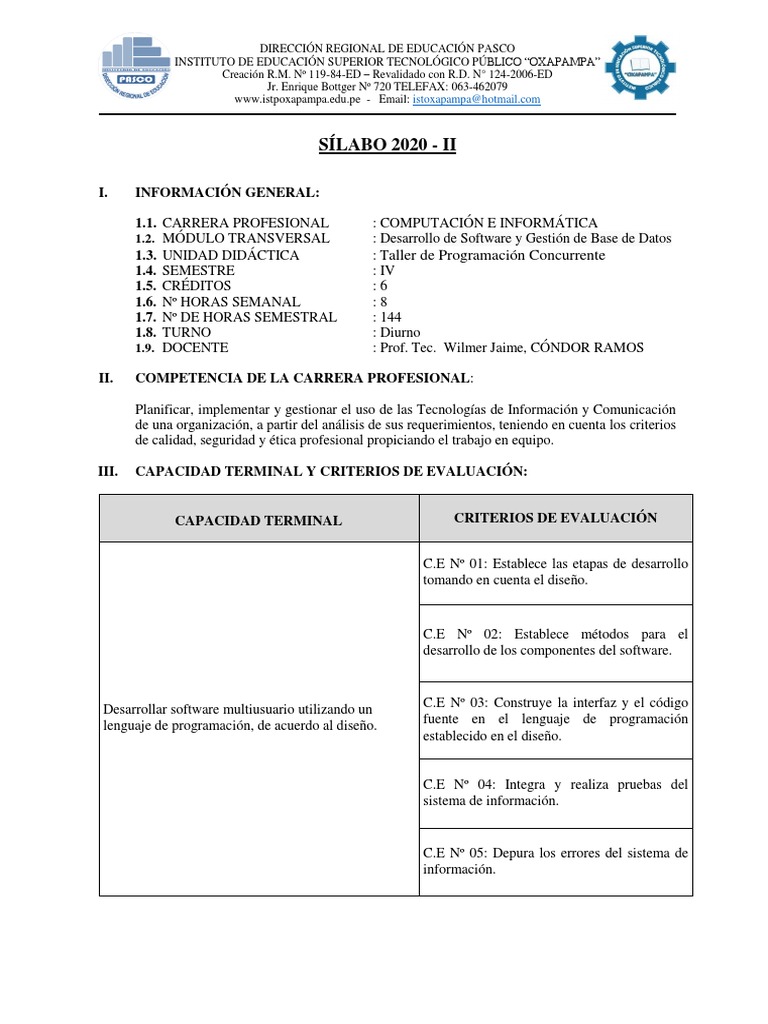 SILABO Taller de Programacion Concurrente | PDF | Php | Programación de ... SILABO Taller de Programacion Concurrente | PDF | Php | Programación de ...