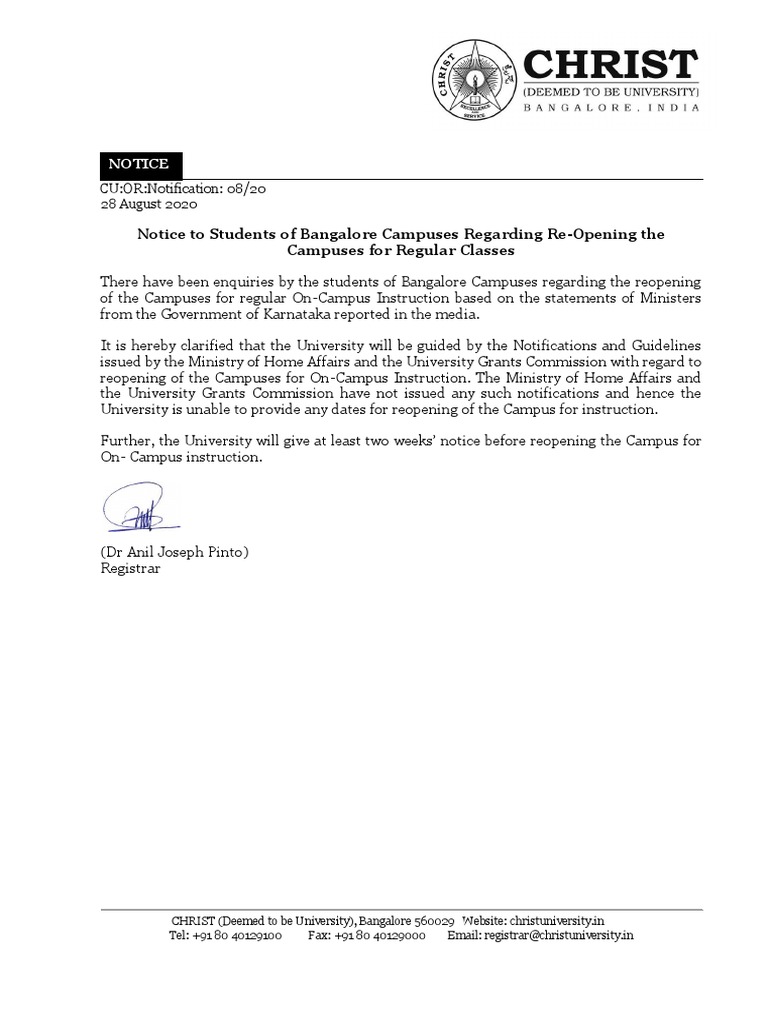 Christ University Campus Reopening Notice | PDF | Technology & Engineering