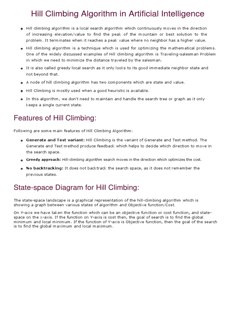 Hill Climbing Algorithm in AI | PDF | Mathematical Optimization ...