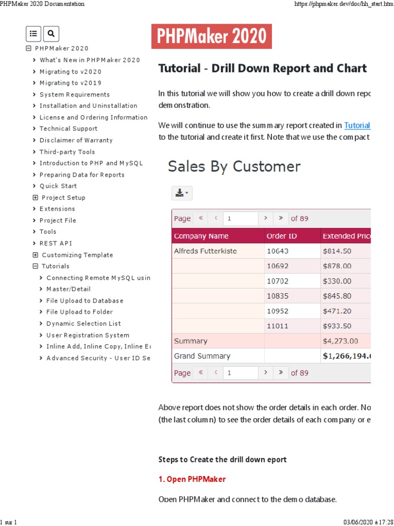 Tutorial - Drill Down Report and Chart | PDF