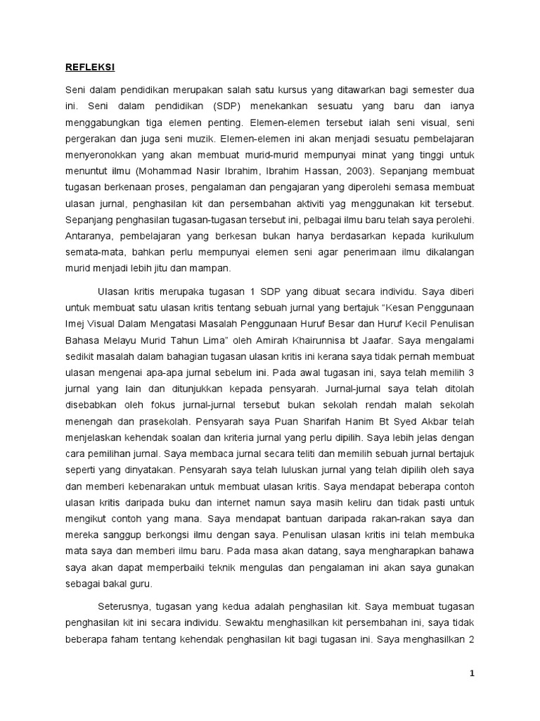 Seni Refleksi dalam Pendidikan SD | PDF | Karier & Perkembangan