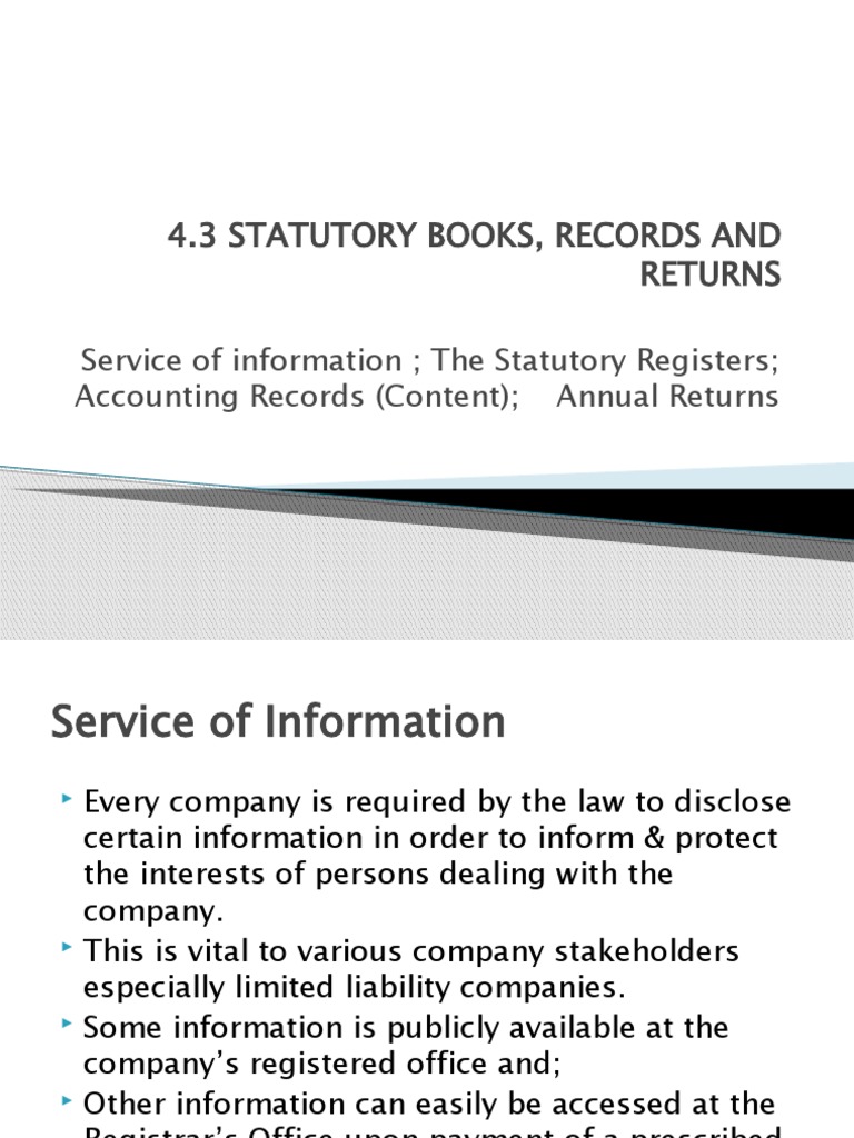 Statutory Books Records Annual Returns | PDF | Companies | Audit