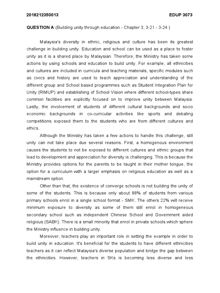 Fostering Unity Through Education in Malaysia | PDF | Multiculturalism ...
