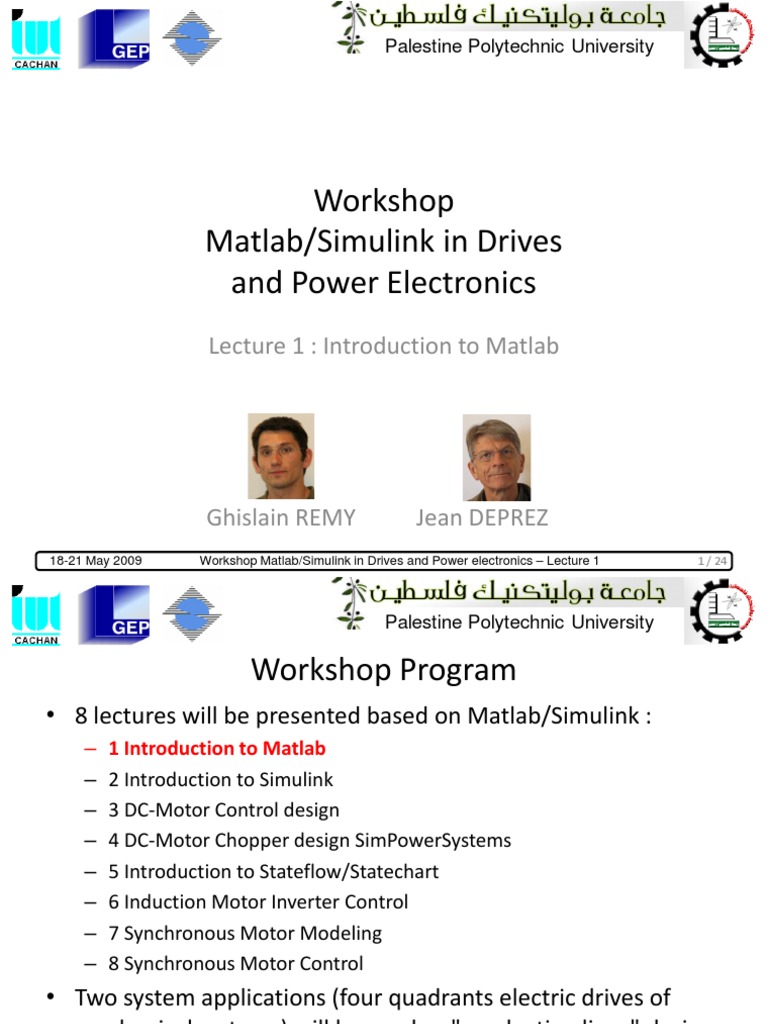 Workshop Matlab/Simulink in Drives and Power Electronics: Lecture 1 ...