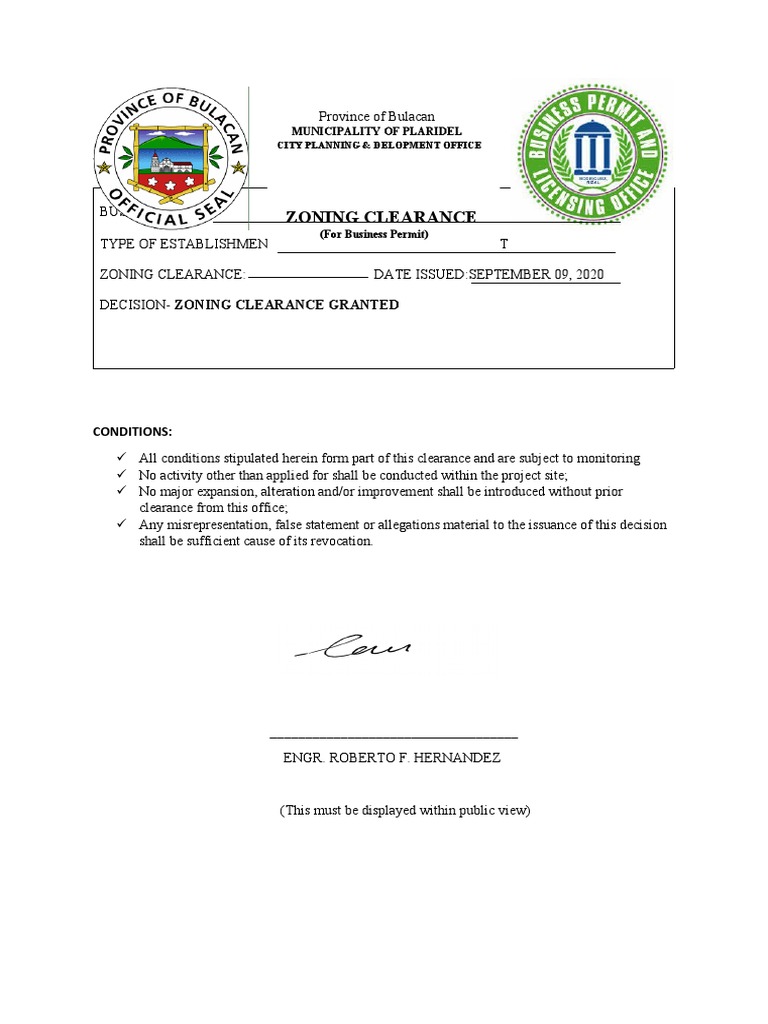 Zoning Clearance Granted for Food Establishment in Plaridel, Bulacan | PDF