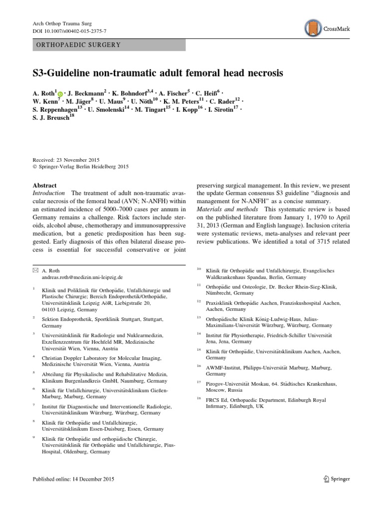 S3-Guideline Non-Traumatic Adult Femoral Head Necrosis | PDF | Medical ...