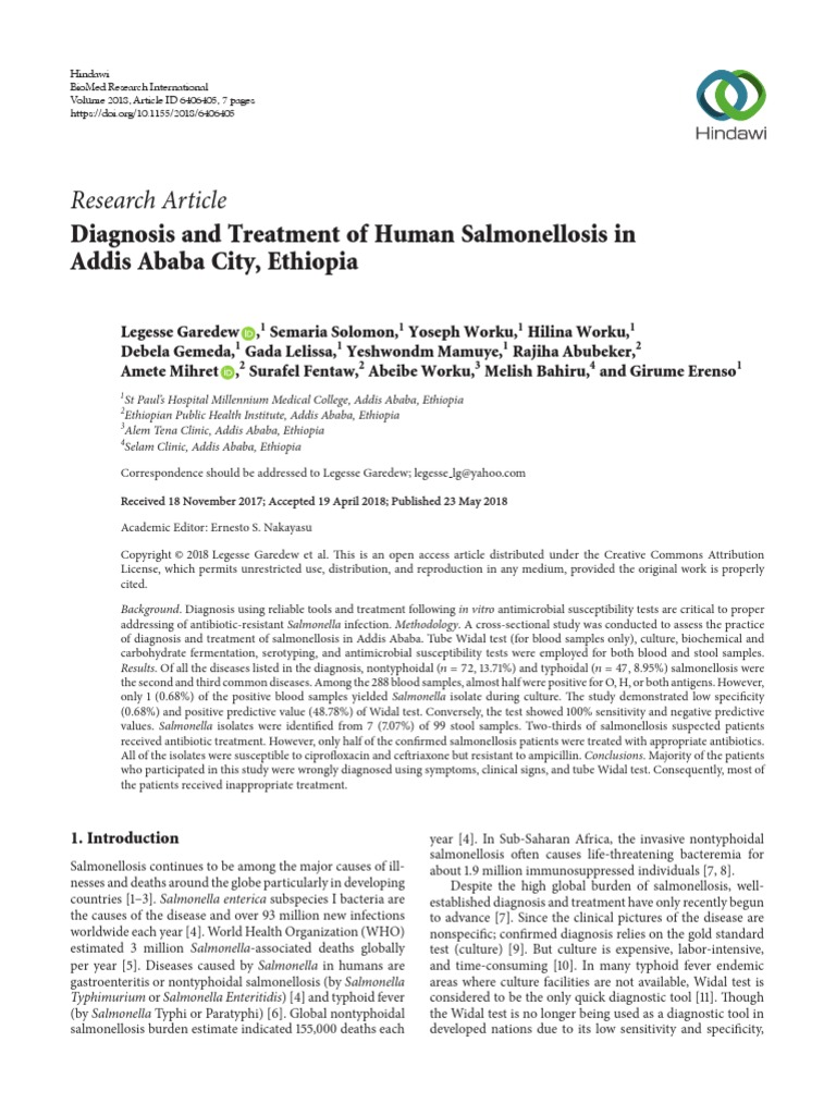 Diagnosis and Treatment of Human Salmonellosis in | PDF | Salmonella ...
