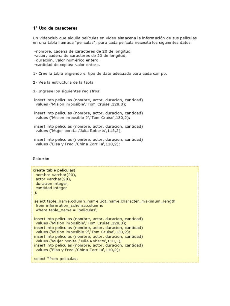 Ejercicios Postgresql - Solución | PDF | Datos de computadora | Gestión de datos