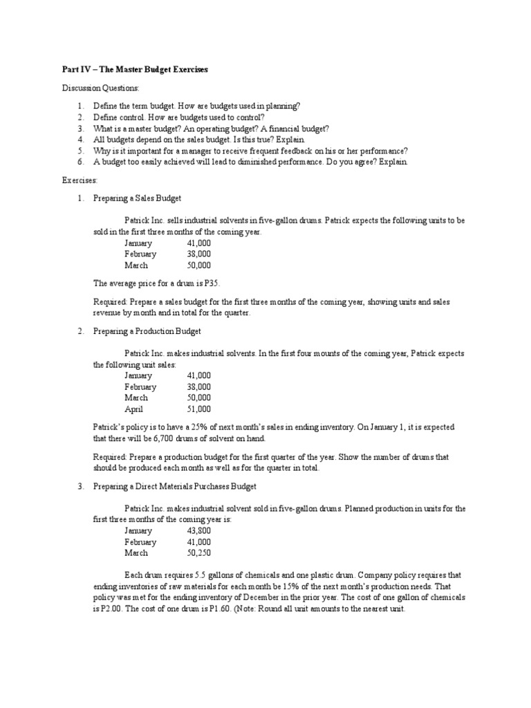 2nd Week - The Master Budget Exercises | PDF | Cost Of Goods Sold ...