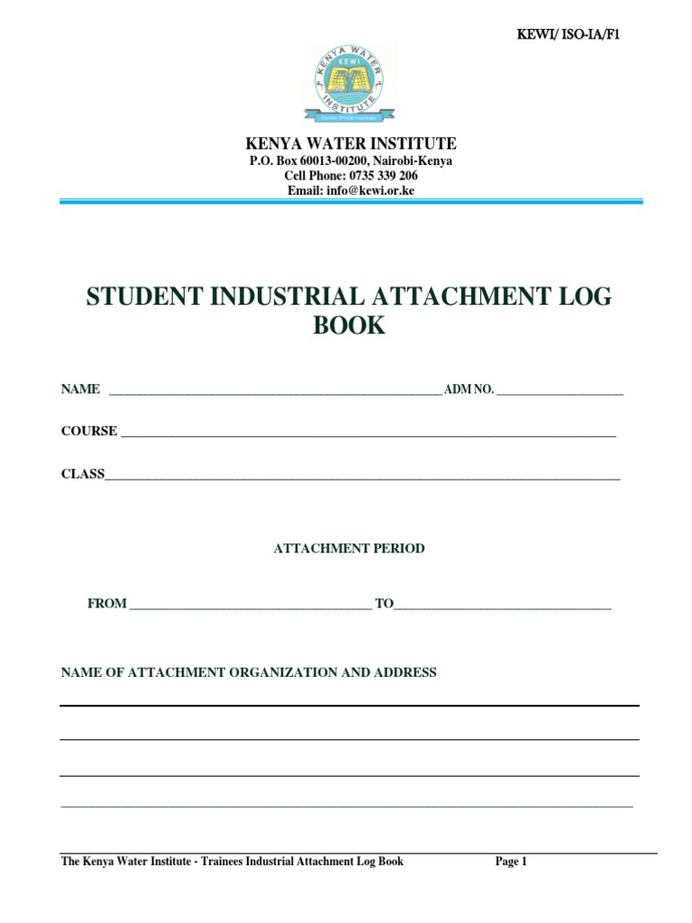 Student Industrial Attachment Log Book: Kenya Water Institute ...