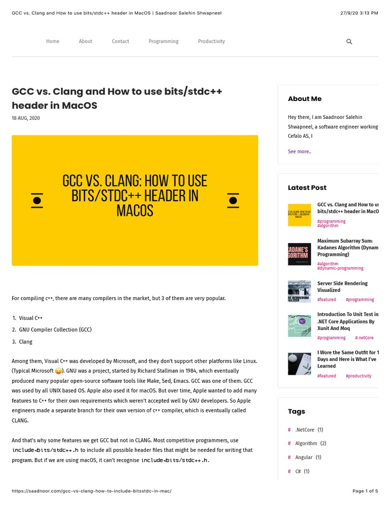 GCC vs. Clang and How To Use Bits:stdc++ Header in MacOS - Saadnoor Salehin Shwapneel PDF | PDF ...