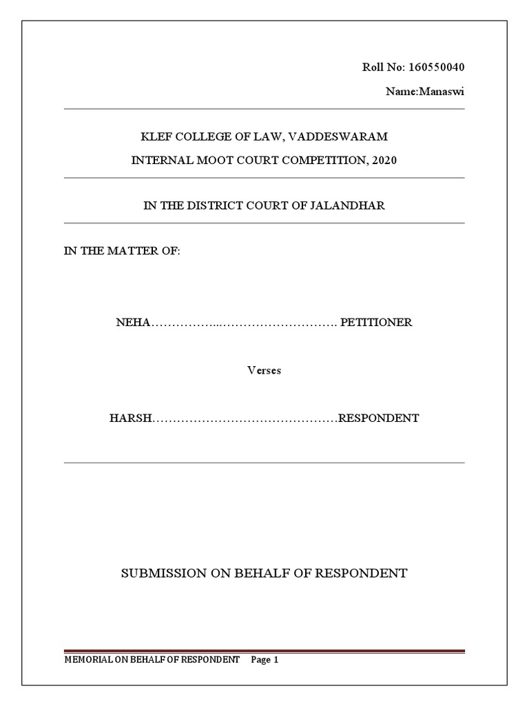 Moot Memorial Validity and Divorce Case of Anand Karaj Marriage ...