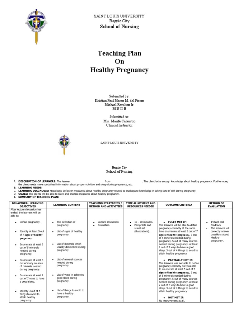 Healthy Pregnancy Teaching Plan | PDF | Pregnancy | Obstetrics