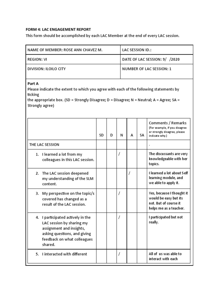 Form 4: Lac Engagement Report: (For Example, If You Disagree or ...