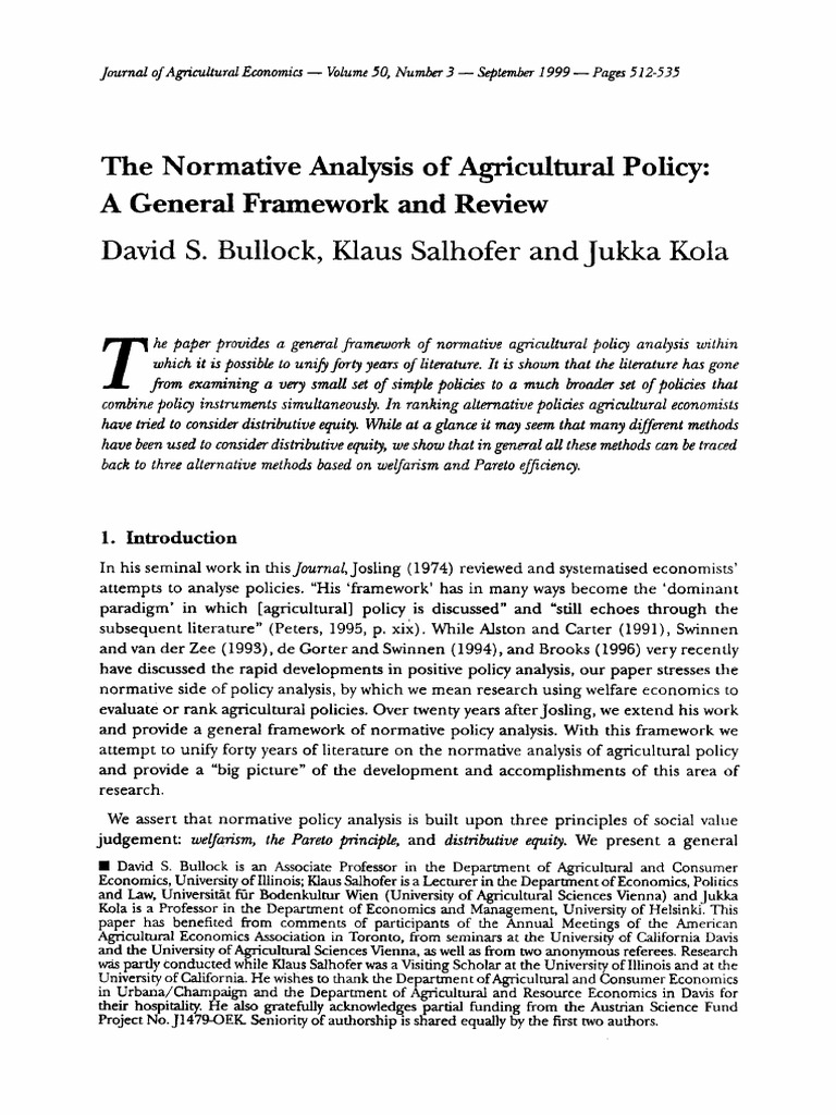 2fulltethe Normative Analysis of Agricultural Policy: A General ...