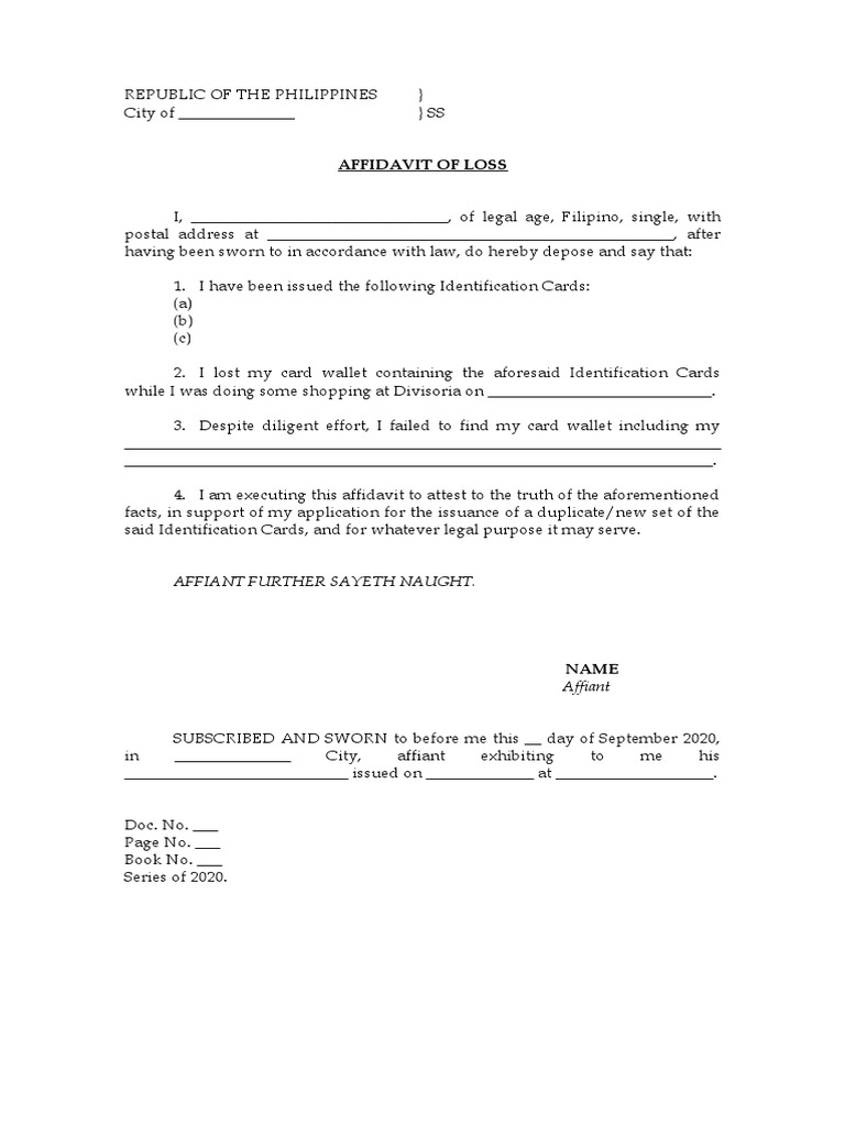 Affidavit of Loss: Affiant Further Sayeth Naught | PDF