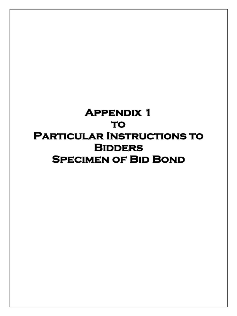 Appendix 1 To Particular Instructions To Bidders Specimen of Bid Bond | PDF