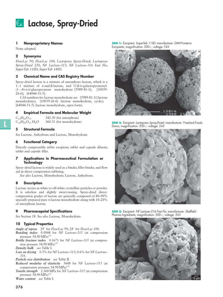 Spray-Dried Lactose Excipients Overview | PDF | Tablet (Pharmacy ...