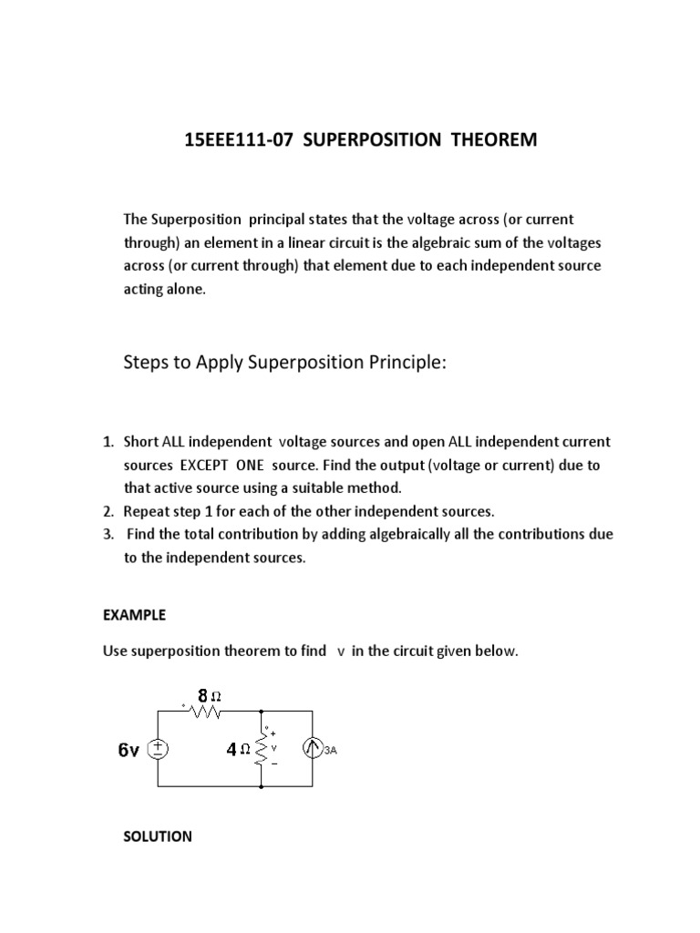 15eee111 07 Superposition Theorem Pdf Electrical Network Series