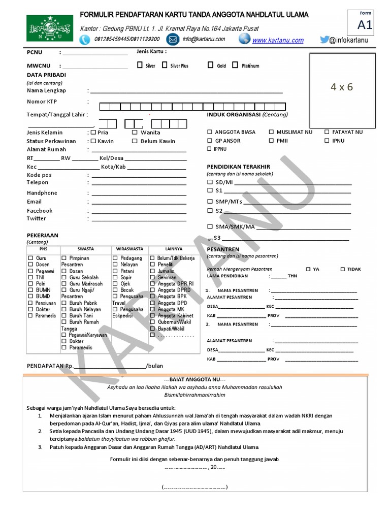 Formulir Pendaftaran Kartu Tanda Anggota | PDF