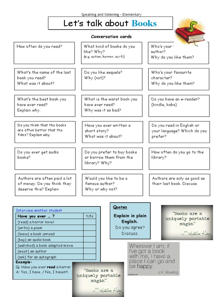 Lets Talk About Books Conversation Topics Dialogs - 114394 | PDF ...