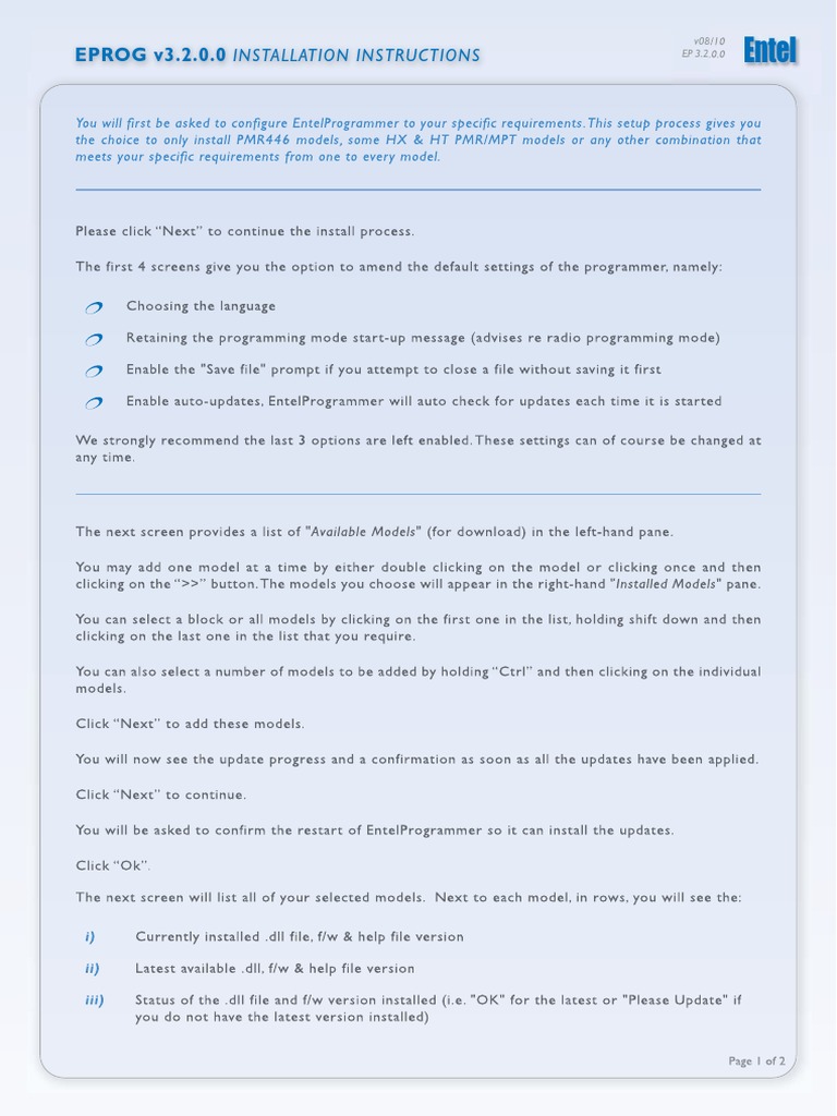 Entel Programmer Installation Instructions | PDF