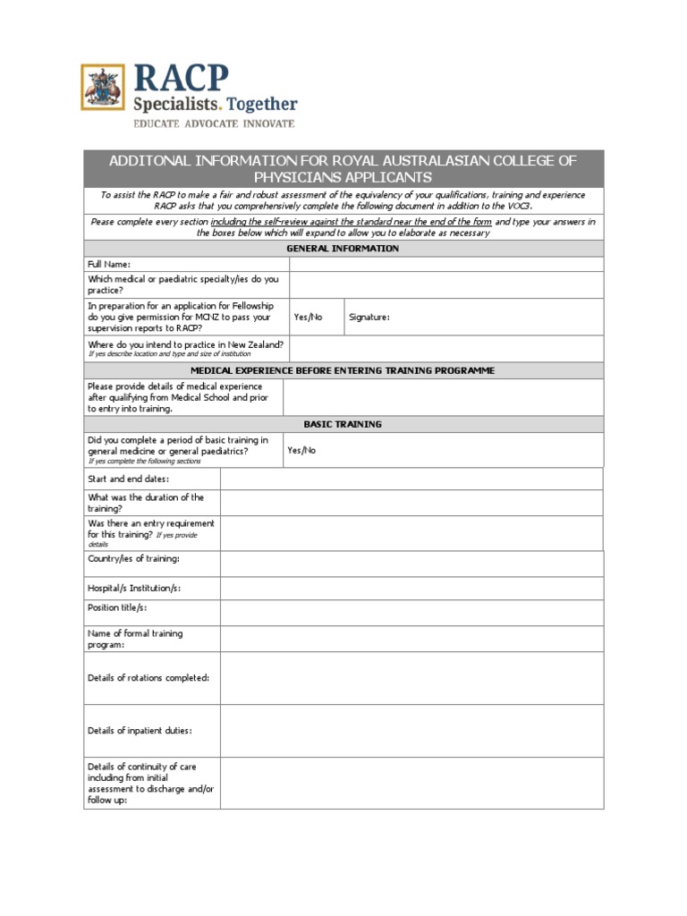 Additonal Information For Royal Australasian College of Physicians ...