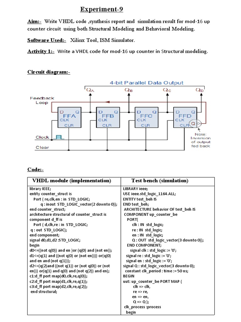 Counter Circuit Using Both Structural Modeling And Behavioral Modeling